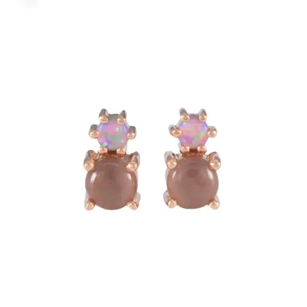 LA KAISER Cat's Eye Moonstone And Opal Stud Earrings - Gold