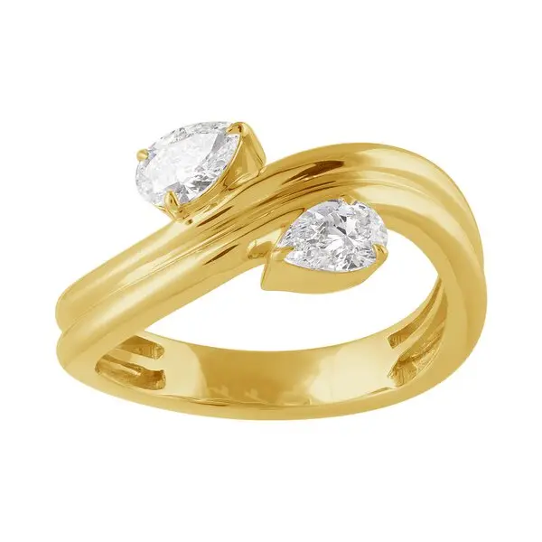 ARTISAN 14k Yellow Gold Pear Diamond Bypass Ring - Gold/white