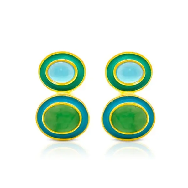 GEM BAZAAR JEWELLERY Gold Vermeil Enamel And Gemstone Earrings - Gold/blue/green