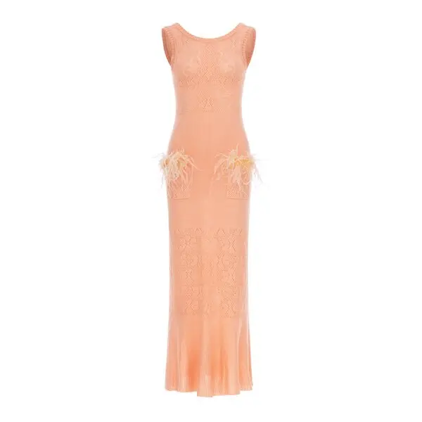 ANDREEVA Knit Dress With Feather Detail - Yellow