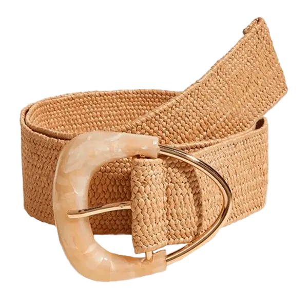 BELTBE Elastic Straw Waist Belt - Beige