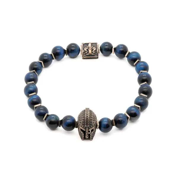 EBRU JEWELRY Tiger's Eye Gladiator Beaded Bracelet - Gold/blue