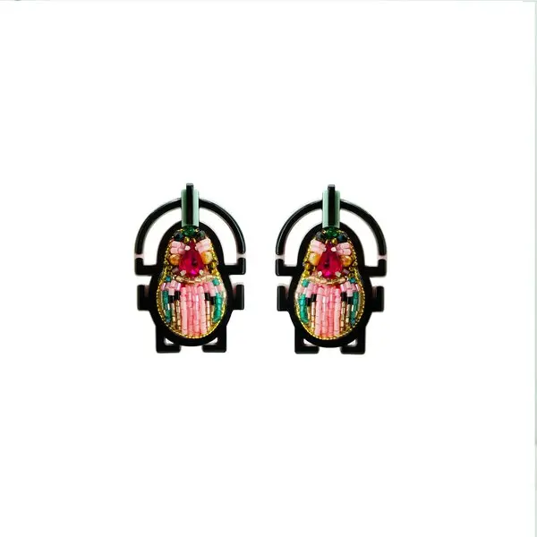 GISSA BICALHO Acrylic Scarab Earrings - Pink/black