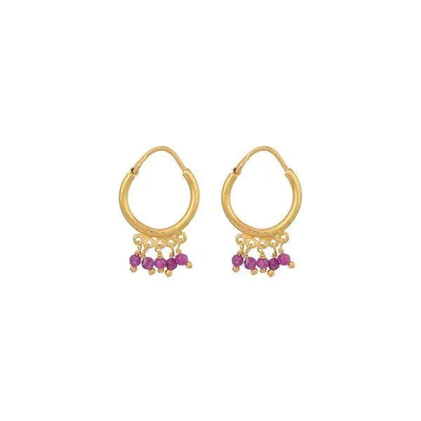 OPIUM JEWELS Small Hoop Earrings With Rubies - Gold/red