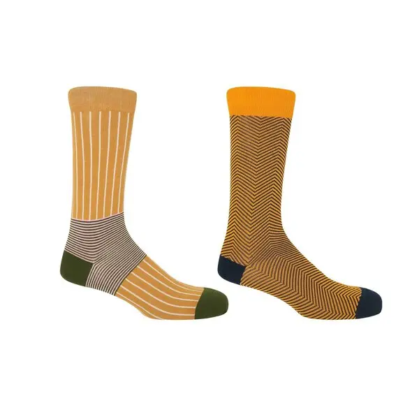 PEPER HAROW - MADE IN ENGLAND Oxford Stripe & Lux Taylor Socks Two Pack - Yellow