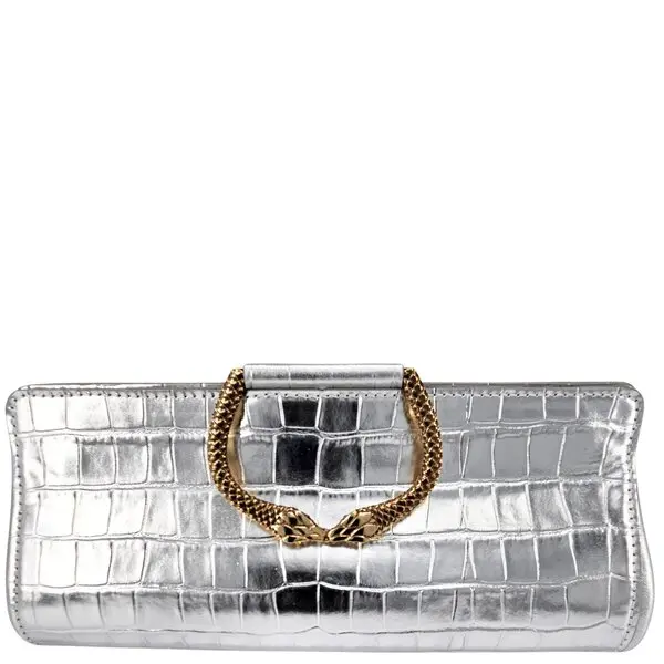 MADISON MAISON Leather Moc Croc Clutch - Silver