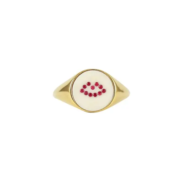 LEE RENEE Ruby Lips Signet Ring - Gold