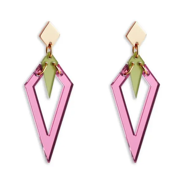 TOOLALLY Arrowheads Dangle Earrings - Green/gold/pink