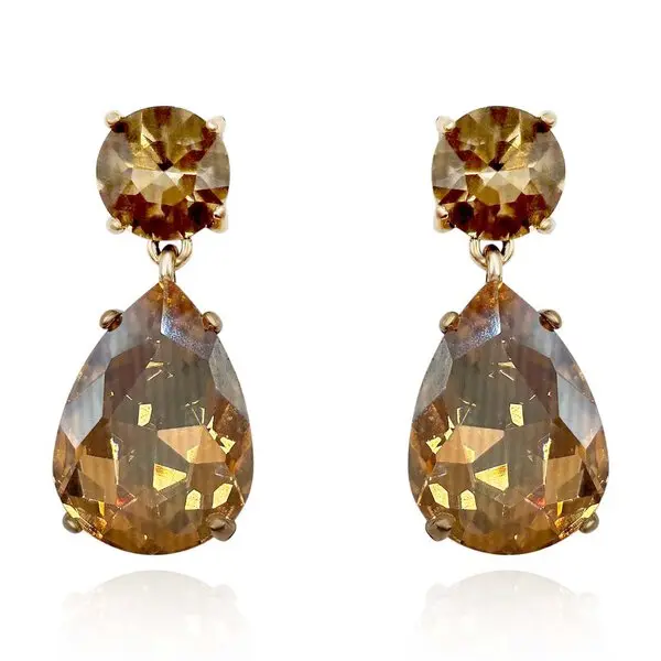 MICHAEL NASH JEWELRY Marina Champagne Crystal Drop Clip On Earrings - Brown/gold
