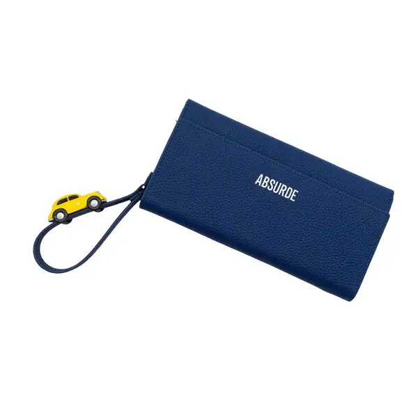 ABSURDE Parking Navy Leather Bifold Wallet With Yellow Car - Blue