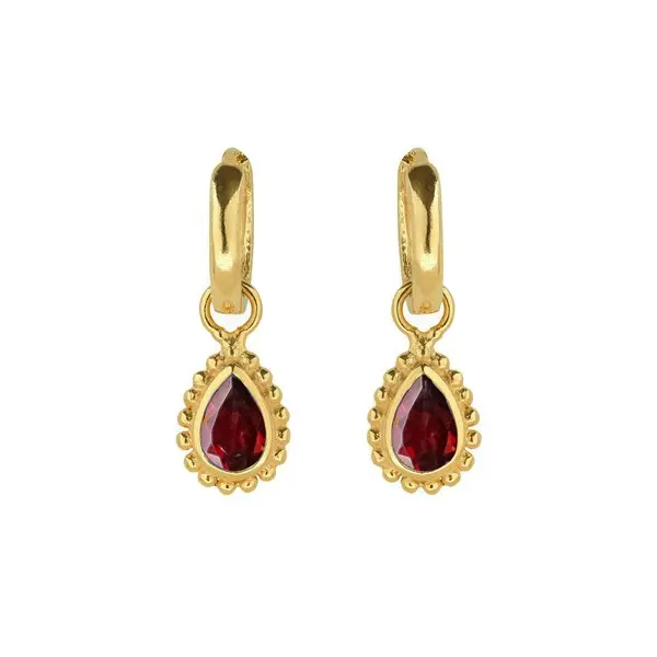 CHARLOTTE'S WEB JEWELLERY Garnet Huggie Hoop Earrings - Gold/red