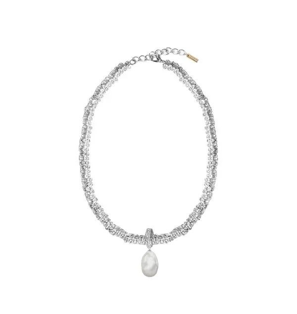 ADRIANA PAPPAS DESIGNS Rhinestone And Pearl Necklace - Silver