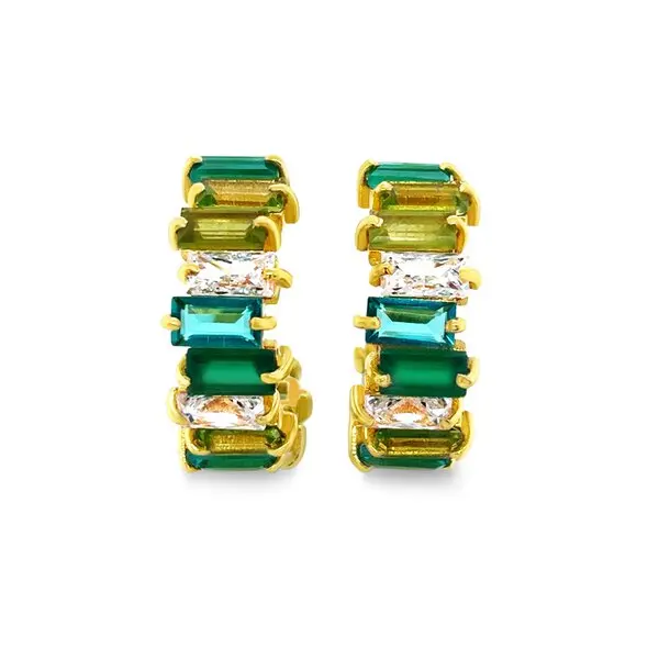 GEM BAZAAR JEWELLERY Kiara Hoop Earrings With Green Gemstones - Gold/green/white