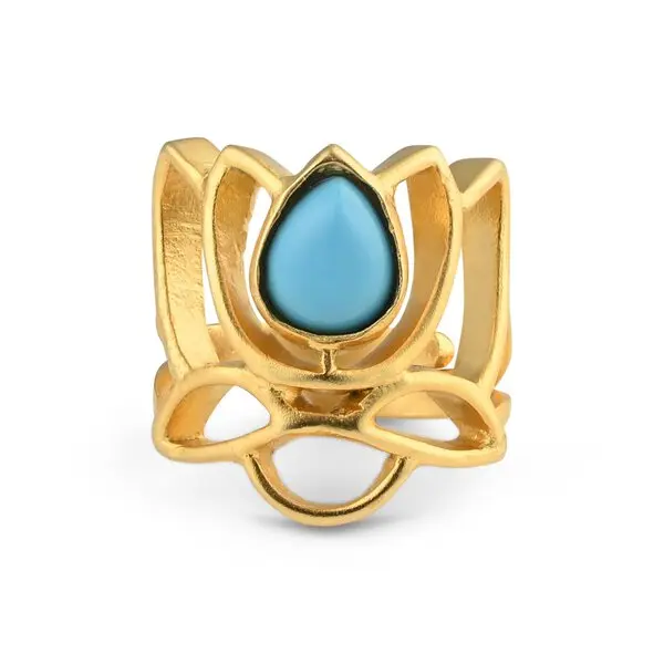 MERAKI BY RASHMI BAJAJ Layla Blue Lotus Plated Chunky Ring - Gold