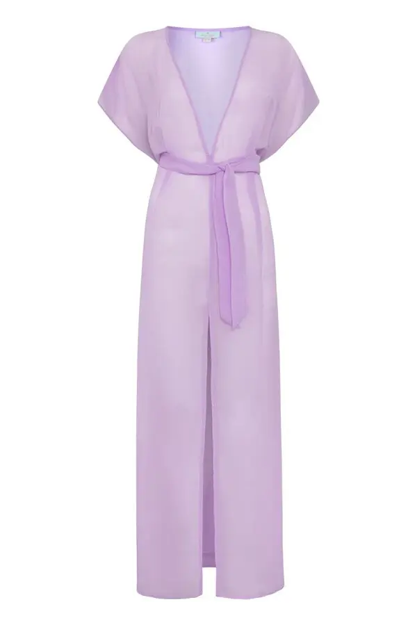 LEYLA MAYA Sheer Maxi Dress With Belt - Purple