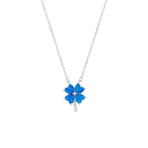 SPERO LONDON Blue Opal Four Leaf Clover Sterling Necklace - Silver