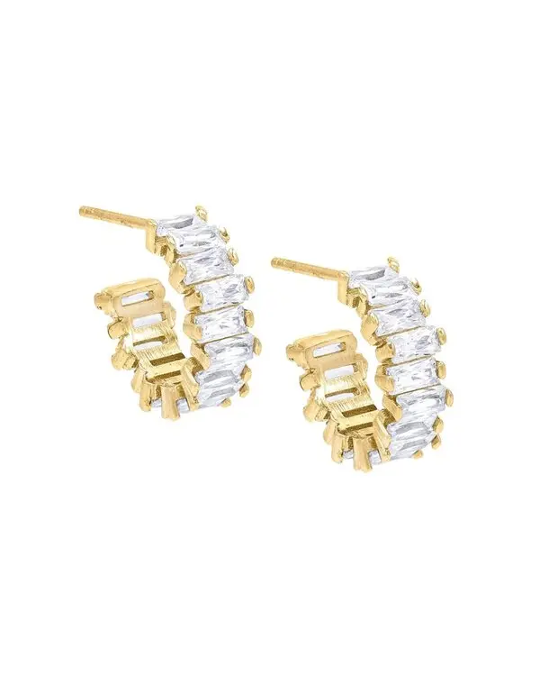 CRYSTALS AND CO 14k Gold Baguette Hoop Earrings - Gray/yellow