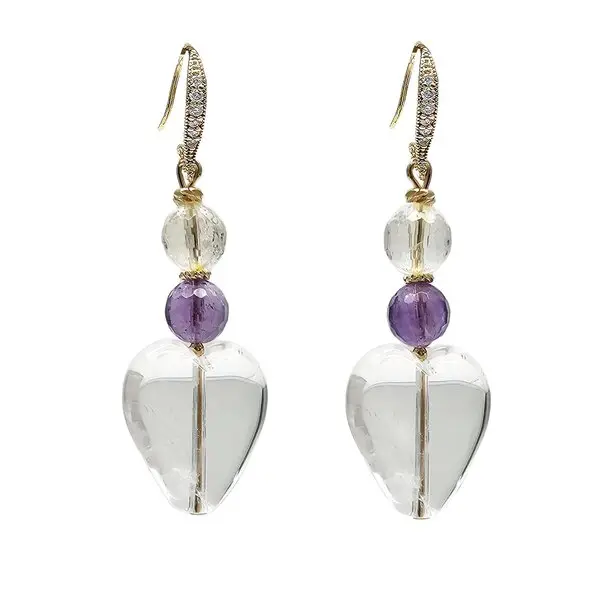 FARRA Heart Shaped Quartz And Amethyst Earrings - Purple
