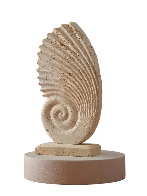 MARLETH Neutrals / Handmade Shell Travertine Sculpture, Beige - White