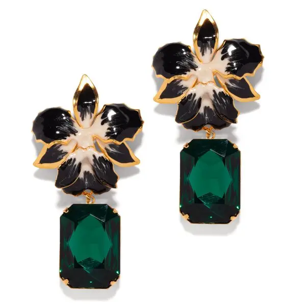 THE PINK REEF Orchid Drop Earrings - Black/green