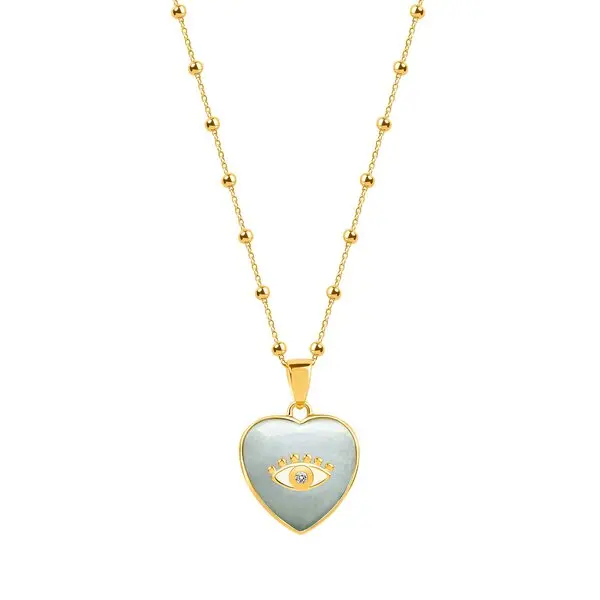 KARMA AND LUCK Jade Heart Diamond Evil Eye Necklace - Gold/green