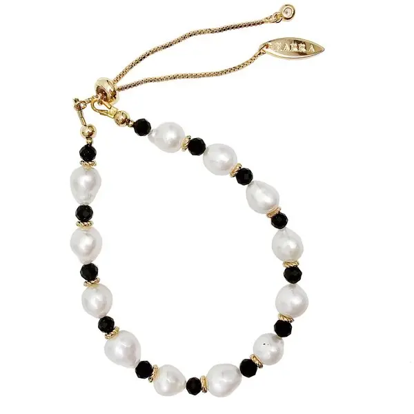 FARRA Freshwater Pearl And Obsidian Adjustable Bracelet - Black