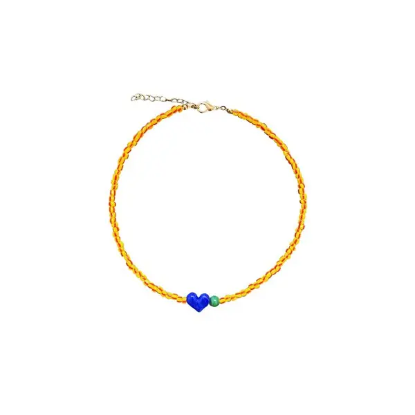 DESERT LOBBY Beaded Choker With Murano Glass Heart - Red/yellow/blue