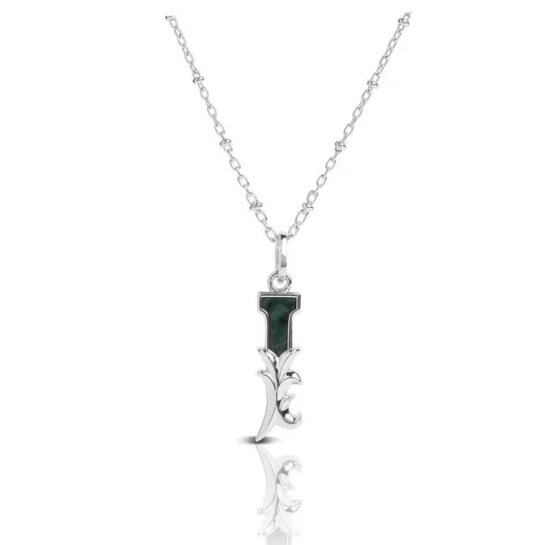 KASUN LONDON I Initial Necklace With Green Marble - Silver