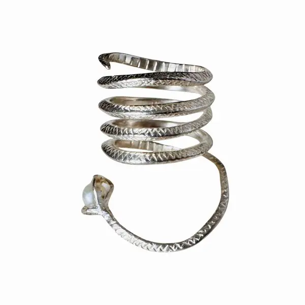 AKI ROC JEWELRY Statement Snake Ring With Akoya Pearl - Silver