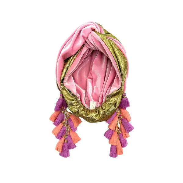 JULIA CLANCEY Reversible Turban With Tassels - Gold/yellow