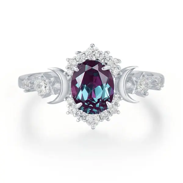 AZURA JEWELRY NEW YORK Galactic Oval Cut Alexandrite Ring - Silver