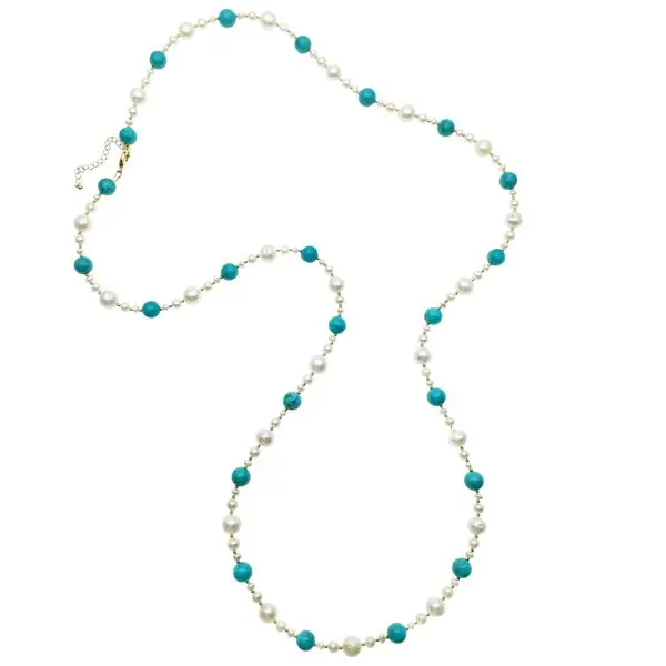FARRA Freshwater Pearl And Turquoise Multi-way Necklace - Blue/white