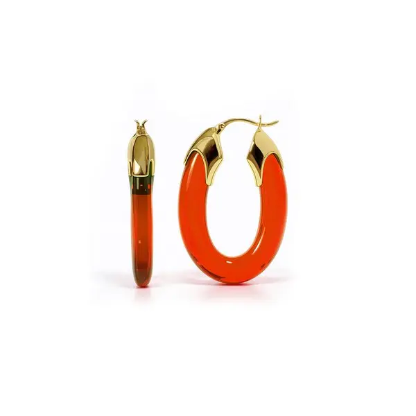 GOLD & HONEY Red Garnet Carved Oval Lucite Hoop Earrings - Red/gold