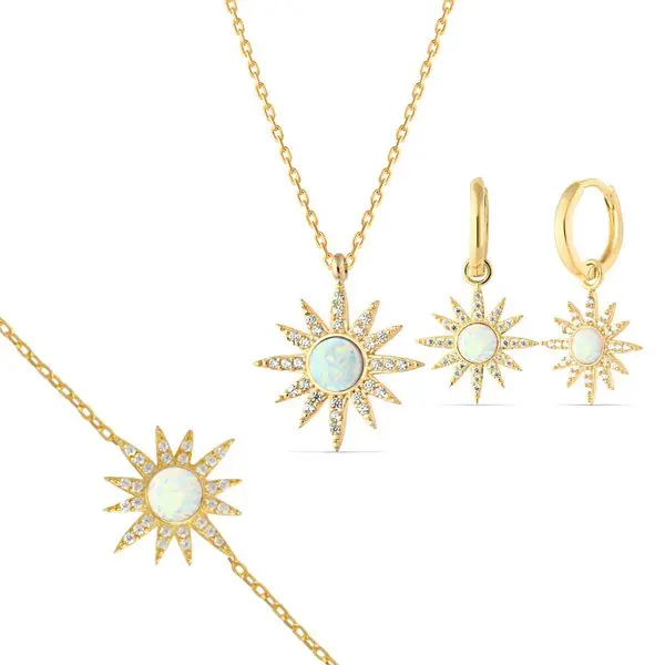 SPERO LONDON White Opal Sun Sterling Silver Jewelry Set - Gold