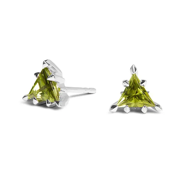KASUN LONDON Trillion Peridot Stud Earrings - Silver