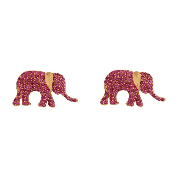 EBRU JEWELRY Guardian Ruby Elephant Stud Earrings - Gold/red