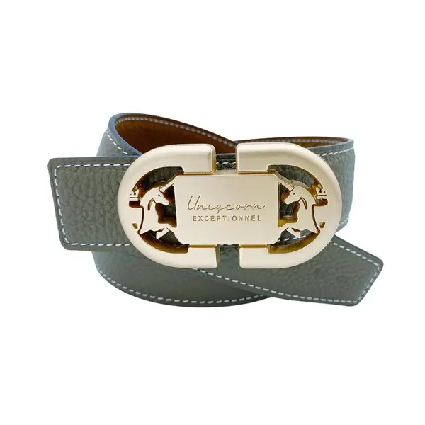 CHAMPAGNE & HORSES Reversible Leather Heritage Belt With Buckle - Gold
