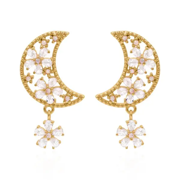 LUNA CHARLES Posie Flower Moon Drop Earrings - Gold
