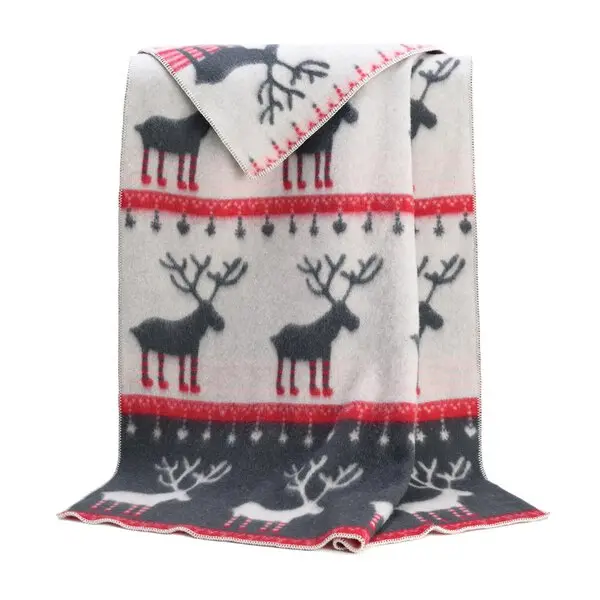 J.J.Textile Grey / Red Festive Christmas Reindeer Blanket - Grey/red