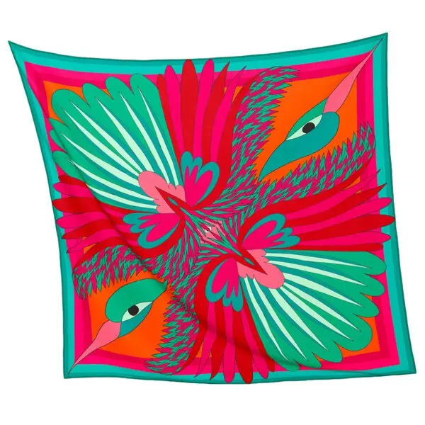CREATURE MARSEILLE Pink / Green Carnaval Emerald The Scarf In Silk And Cotton / Design In France Made In Italy - Pink/green