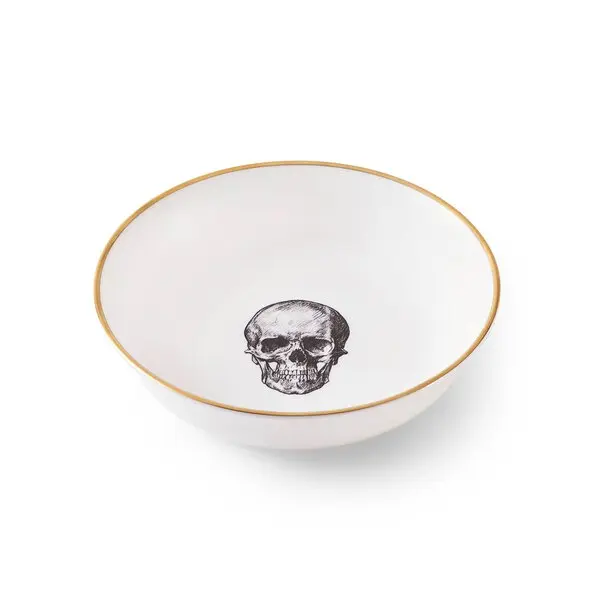 MELODY ROSE LONDON White / Gold Skull Bone China Dessert / Soup Bowl - White/gold