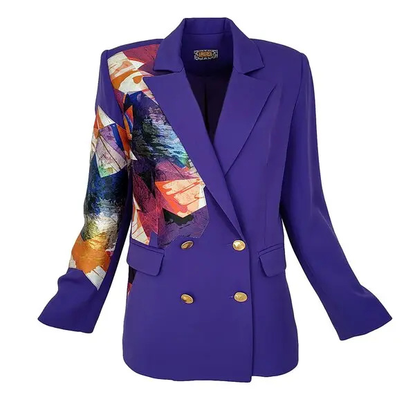 LALIPOP DESIGN Double-breasted Jacket With Laser-cut Abstract Print - Purple