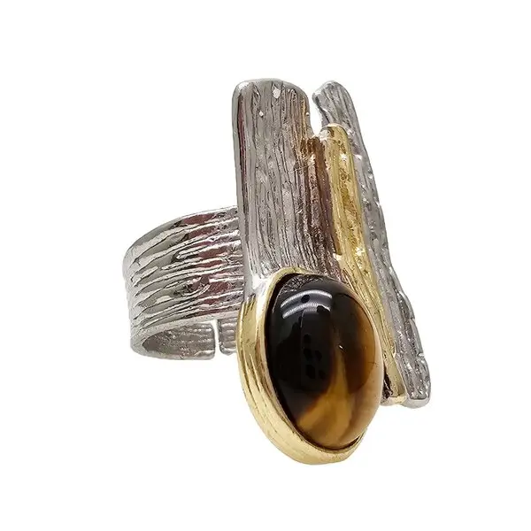 FARRA Tiger Eye Stone Statement Ring - Brown
