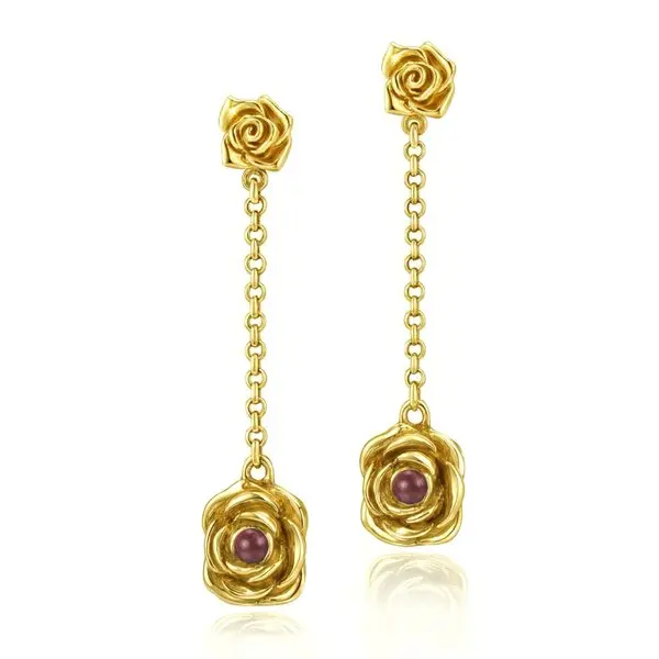 UNALOE Gold Plated Drop Earrings With Ruby - Gold/red