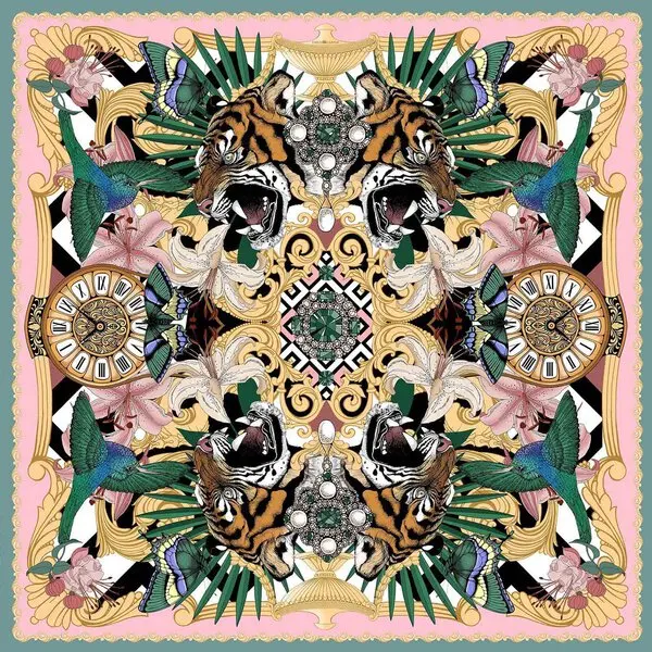 EMILY CARTER Neutrals / The Baroque Tiger Wool Scarf Xl - Pink
