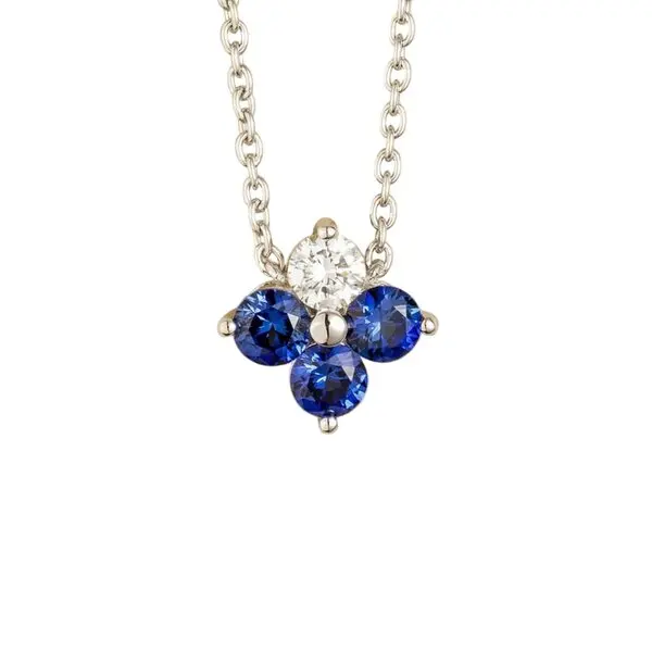 JUVETTI  Clover Sapphire And Diamond Necklace In White Gold - Silver/blue/white