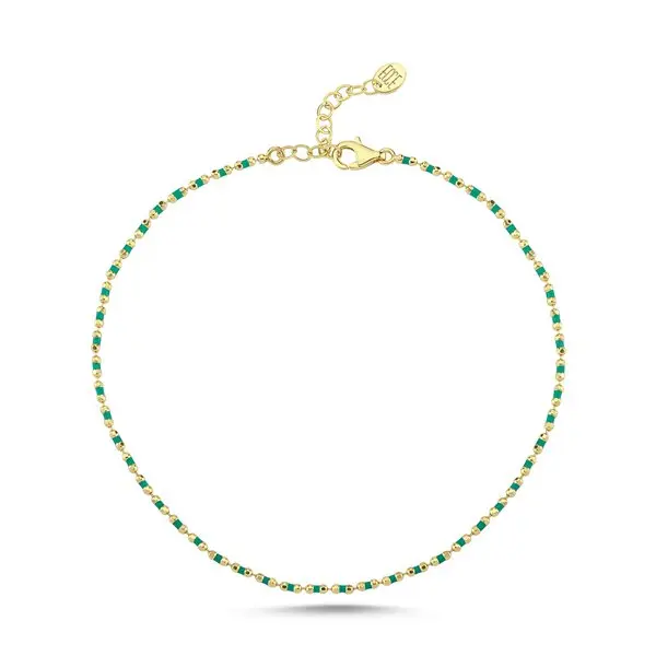 ECCE ARTISAN DIAMONDS 14k Solid Gold Enamelled Anklet - Green