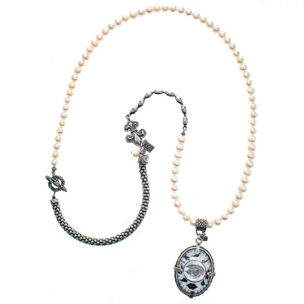 GEM KINGDOM Sterling Silver Pearl Glow-in-the-dark Pendant Necklace - Silver/white