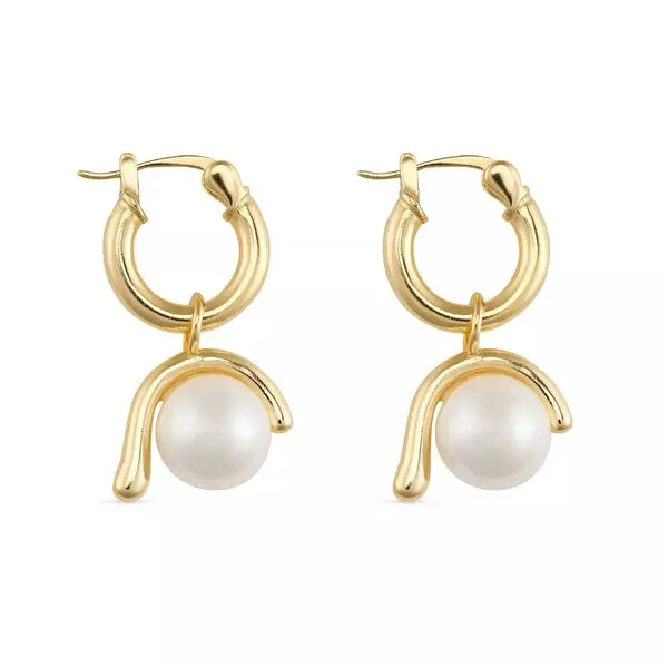 ELK & BLOOM Pearl Drop Hoop Earrings - Gold