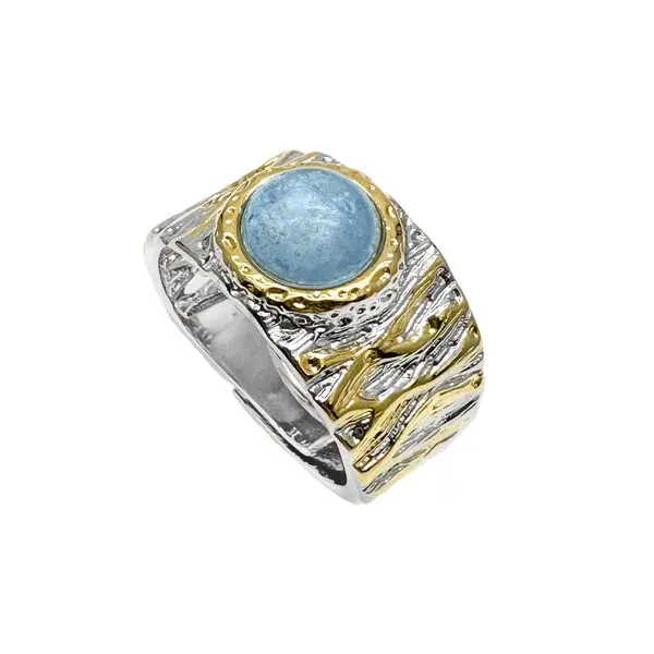 FARRA Aquamarine Stone Platinum Plated Ring - Blue